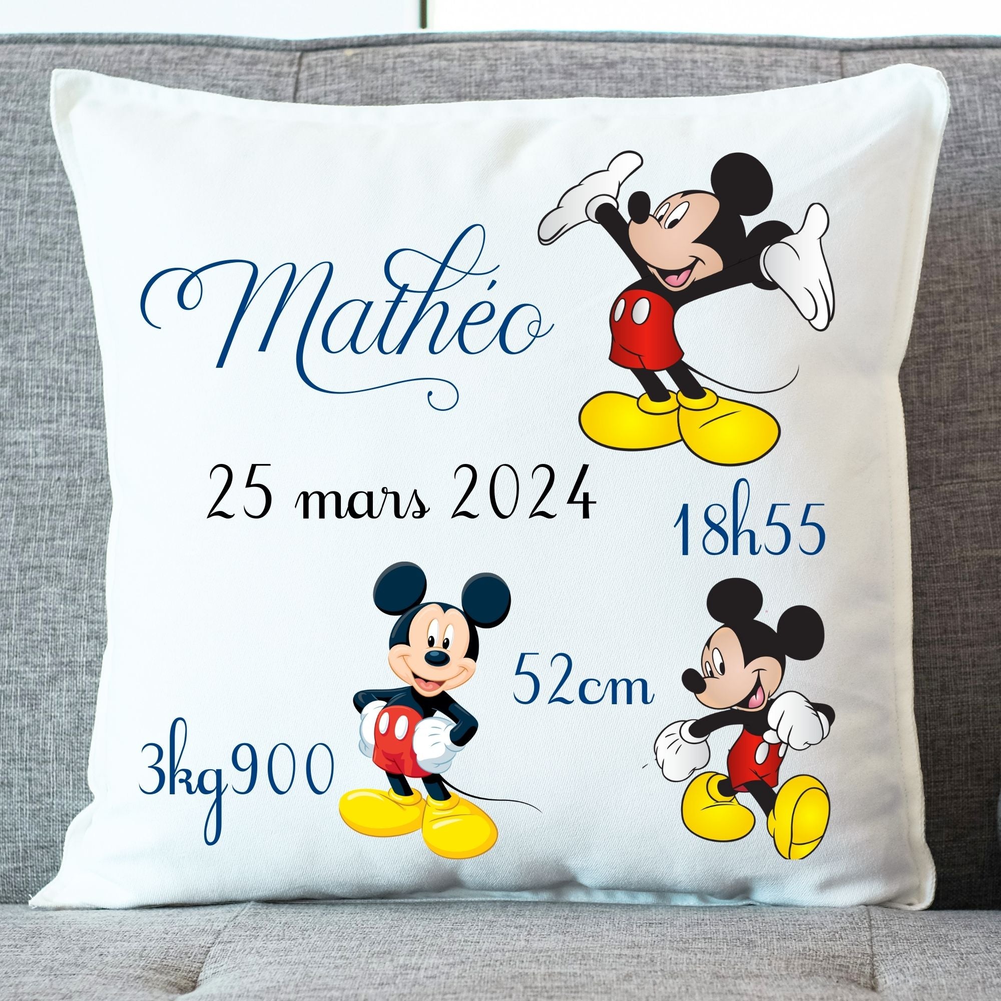 Coussin mickey personnalisé prénom et date de naissance – Partyprint